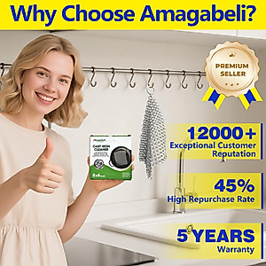 Amagabeli Cast Iron Cleaner 8"x6" Rectangle Metal Scrubber with Hanging Ring 316 Premium Stainless Steel Chainmail Scrubber for Cast Iron Pans CS03