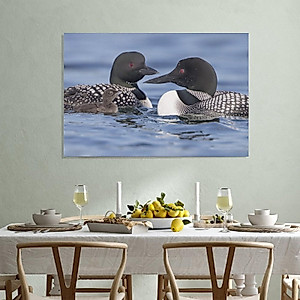 Common Loon Baby Bird Family Canvas Poster Bedroom Decor Sports Landscape Office Room Decor Gift,Canvas Poster Wall Art Decor Print Picture Paintings for Living Room Bedroom Decoration 12x18inch(30x45