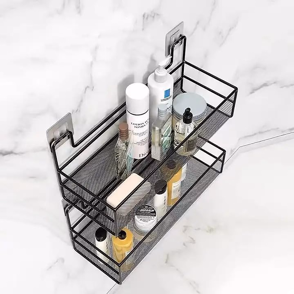 KIVIO 3 Pack Bathroom Shelf,shower caddy, storage organizer for bathroom, Shower shelf, shower organizer, Wall mounted Spice storage Rack organizer for kitchen (2 caddy+1 razor holder)