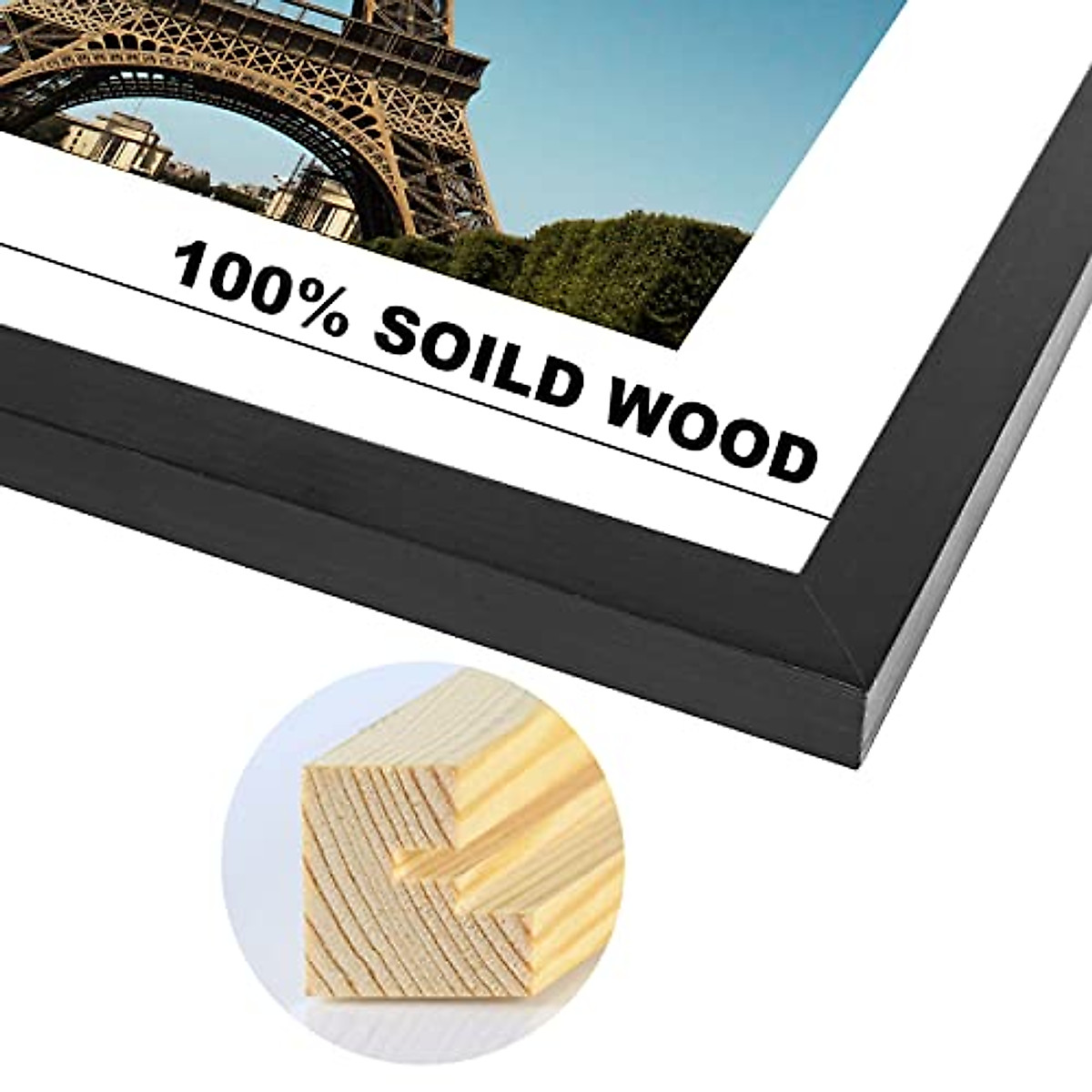 HOMESEVEN 20x24 Frame, 20x24 Picture Frame Matted to 16x20, Solid Wood Poster Frame-Horizontal and Vertical Wall Hanging for Home, Exhibition, Caffe(Black)