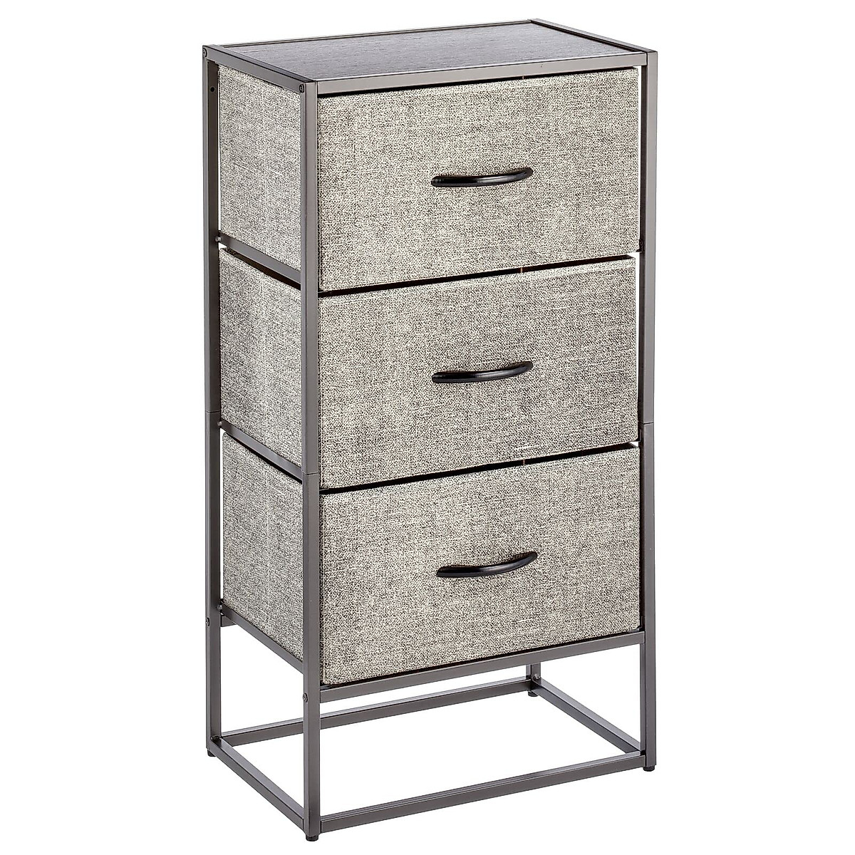 mDesign Modern 3-Drawer Dresser Storage Tower - Sturdy Steel Frame, Wood Top, Wood Handles/Fabric Bins - Organizer Unit for Bedroom, Hall, Entryway, Closets - Margot Collection - Black/Graphite Gray