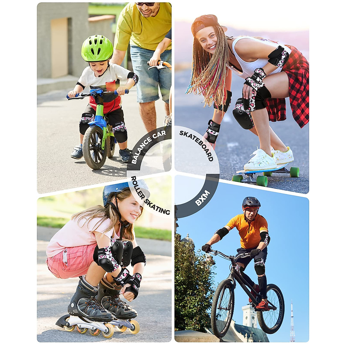 BOSONER Adult/Women/Kid Knee Pads Elbow pads Wrist Guard 6 in 1 Protective Gear Set for Skating Skate Skateboarding BMX Bicycle Inline Roller for Men Women Child Kids