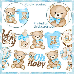Teddy Bear Party Banner 3Pcs We Can Bearly Wait Baby Shower Decorations Blue Bear Baby Shower Banner for Baby Boy Gender Reveal Party Decorations