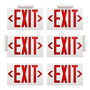AKT LIGHTING Red LED Exit Sign Emergency Light with Battery Backu, Double Face Hardwired Red Letter Emergency Exit Lighting For Business, Restaurant, Commercial, Supermarket, UL-Listed, 120-277V, 6PCS