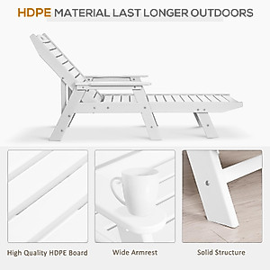 nalone Chaise Lounge Set of 2 Outdoor with 5-Position Adjustable Backrest, HDPE Lounge Chair for Outside Supports Up to 400 LBS, Pool Lounge Chairs for Patio Poolside Deck Beach Backyard(White)