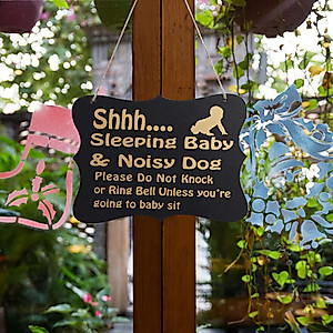 Baby Sleeping Sign for Front Door, Shhh Sleeping Baby Door Sign, Do Not Disturb Sign, Porch Door Hanger Sign Baby Room Hanging Decorative Sign Wooden Plaques Please Do Not Knock or Do Not Ring Bell