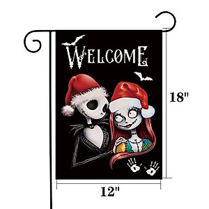 Nightmare Before Christmas Garden Flag 12 X 18 Inches Double Sided, Halloween Welcome Flag, Merry Christmas Yard Flags Durable Burlap Flag Holiday Farmhouse Patio Yard Outdoor Party Ornaments