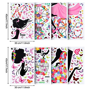 2 Sheets Flower Butterfly Girls Wall Decals for Bedroom Flower Fairy Wall Sticker and Murals Decorative Girl on Bicycle Girls Room Wall Stickers for Girls Kids Bedroom Birthday Party Favor