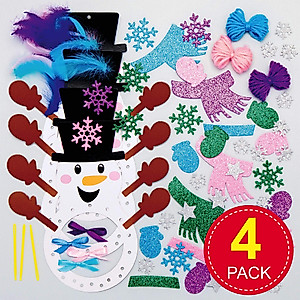 Baker Ross AX515 Snowman Dream Catcher Kit - Pack of 4, Creative Christmas Art and Craft Supplies for Kids to Make, Decorate and Display