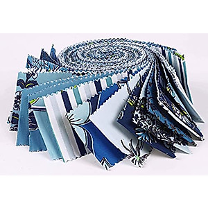 Soimoi 40Pcs Block Print Cotton Precut Fabrics for Quilting Craft Strips 2.5x42inches Jelly Roll - Blue