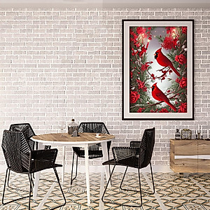 JFYHAB 5D Diamond Painting Kits for Adults Full Drill North American Cardinal Kit Embroidery Rhinestone Painting Round Drill Cardinal Birds Paint with Diamond for Christmas Home Wall Decor 12x16