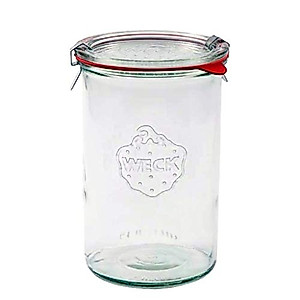 Weck Glass Jar 782-1-Liter Sturdy Cylindrical Glass Jars with Glass Lids - Weck Jars for Canning, Baking, and Storing Spice - Easy to Wash & Microwave Safe - Wide Mouth Canning Jars - Pack of 2 Jars