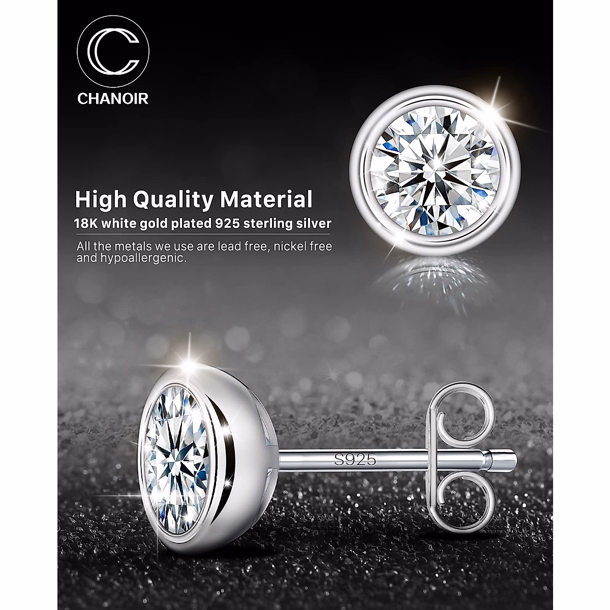 Moissanite Earrings for Men & Women, 0.3/0.5/1ct, VVS1 18k Rose Gold, Lab-Cut, Dazzling Sparkle, Round Bezel GRA Certified Diamond Studs, Hypoallergenic Flat Back Stud Earrings