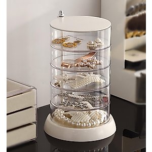 RANNYOZIO Hair Accessories Organizer 360° Rotating Plastic Bathroom Containers for Hair Accessories Cotton Swab Hair Tie Organizer Storage, 5-Layer