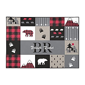 Buffalo Plaid Bears Mountains Personalized Polyester Fiber Non-Slip Home Decor Carpets£¬Custom Area Rug Carpet Floor Mat for Bedroom Living Room Home Playroom Size 5.2'x7.5'