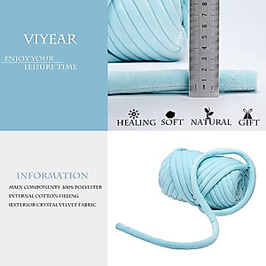 Chunky Yarn for Hand Knitting Blanket Knotted Pillow，Super Soft Vegan Light Blue Velvet Yarn Jumbo Fluffyh Braided Cotton Bulky Giant Yarn for Christmas DIY Home Decoration