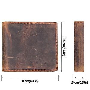 HRS Genuine Leather Wallets for Men-Handmade Vintage Italian Distressed Large Bifold Men's Wallet with RFID Blocking ID Window and Zipper