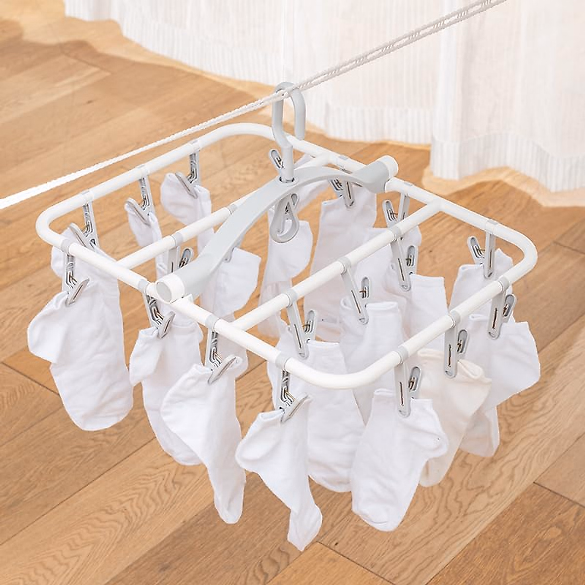 Foshine Clothes Drying Racks Foldable Clip Hangers Drip Hanger Plastic with 20 Drying Clips (Light Grey-Rectangle)