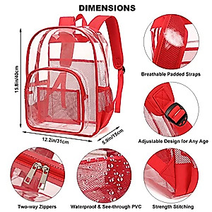 Dezcrab Clear Backpack School Backpack Bookbag for Girls Boys Women Men, Heavy Duty See Through Transparent Backpacks (Red)