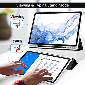 Hoidokly Case for Samsung Galaxy Tab S8 Case 2022 (SM-X700/SM-X706)/Tab S7 11" 2020 Case with S-Pen Holder, Tablet Trifold Cover Case Transparent PC Back Shell with Back Pen Slot/Auto-Wake, Black