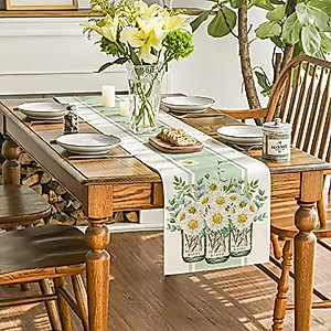 Artoid Mode Eucalyptus Leaves Daisy Vase Table Runner, Spring Easter Summer Seasonal Holiday Kitchen Dining Table Decoration for Indoor Outdoor Home Party Decor 13 x 72 Inch