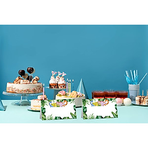 Table Place Card for Baby Shower, 25 Pcs Tent Cards Set with Tropical Palm Leaves Design, Editable Name Cards for Table Seating, Dinosaur Party Food Lables, Safari Jungle Baby Shower Decorations(11)