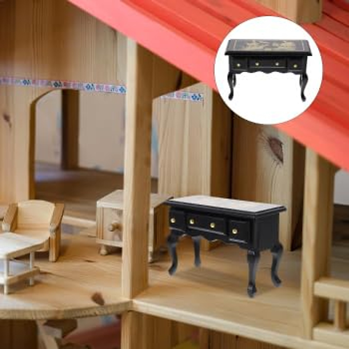 1: 12 Dollhouse Desk Wooden Retro Miniature Table Mini Writing Desk Toy Dollhouse Furniture Accessory Decoration