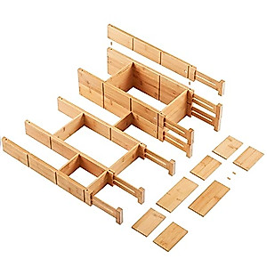 Bamboo Drawer Dividers for Clothes With 16 Inserts, Drawer Dividers Kitchen Utensils(16-20IN) Adjustable Expandable Deep Spring Loaded Separators Organizer for Office Silverware Dressers and Bathroom 8 Pack