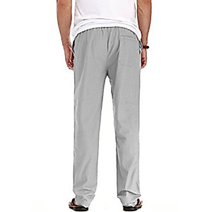 SIR7 Men's Linen Casual Lightweight Drawstrintg Elastic Waist Summer Beach Pants Light Grey 2L