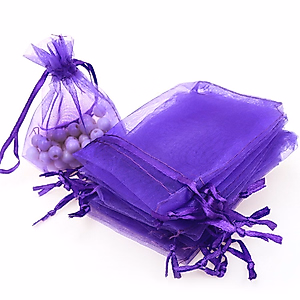 Boshen 100/200PCS Organza Gift Candy Sheer Bags Mesh Jewelry Pouches Drawstring Bulk for Wedding Party Favors Christmas (3" X 4"(100PCS), Purple)