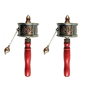 DMtse 2 X Tibetan Buddhist Om Mani Padme Hum Functioning Mini Handheld Prayer Wheel with Mantra Scroll