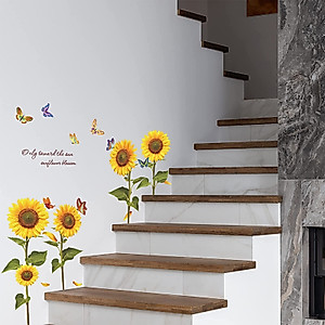 CIWEI Sunflower Wall Stickers Butterfly Wall Sticker- Flowers Wall Decal,Sunflower Wall Stickers,Wall Stickers for Bedroom Living Room Bathroom Decor
