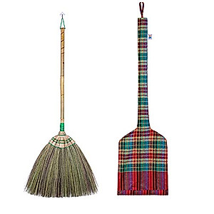 38" Thailanf Natural Grass Broom Bamboo Stick Handle for Sweeping Dirt, Dust, Garbage, Debris