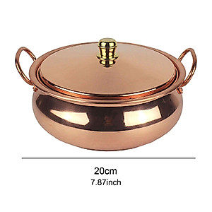 Fenteer Copper Pot for Stovetop, Induction Beautiful Shape Cooking Pot with Lid Saucepan Copper Cookware Hot Pot for Restaurant Home, 20cm