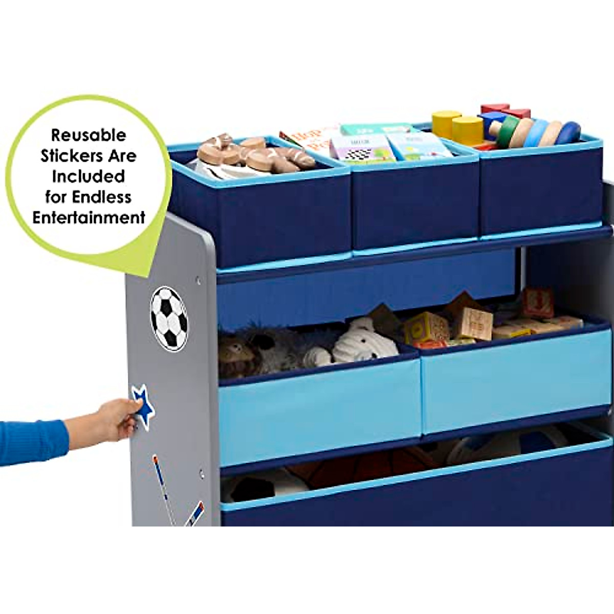 Delta Children Design and Store 6 Bin Toy Organizer, Grey/Blue