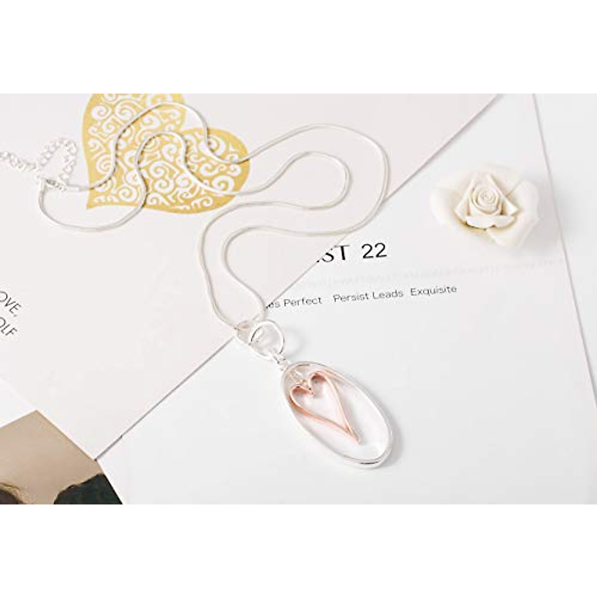 welbijoux Necklaces for Women Heart Pendant Long Sweater Layered Y Statement Lariat Silver Rose Gold Chain Necklace with Gifts Box (Rose Gold)