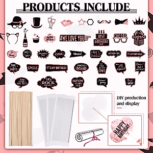 36 Pcs Birthday Photo Booth Props Kit 40th- 50th-60th Happy Birthday Wedding Party Favors Supplies Bday Party Decor Photobooth Funny Cute Holiday Selfie Supplies(Rose Gold and Black)