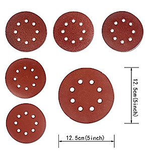 Coceca 80pcs Orbit Sander Sandpaper 5 Inch 8 Hole Orbital Sanding Discs Assorted 40 60 80 100 150 180 240 320 Grits for Power Random Orbit Sanders