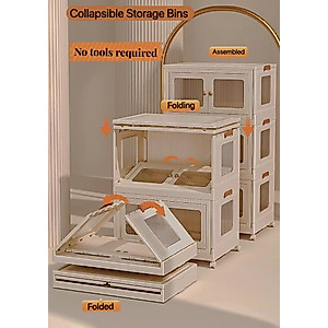 Storage Bins,Plastic Storage Containers with Lids, 8.55Gal Foldable Storage Cabinet, 34QT Collapsible Storage Bins with Doors, Clear Storage Box for Toy, Stackable Storage Bin with Wheels(3 Pack)