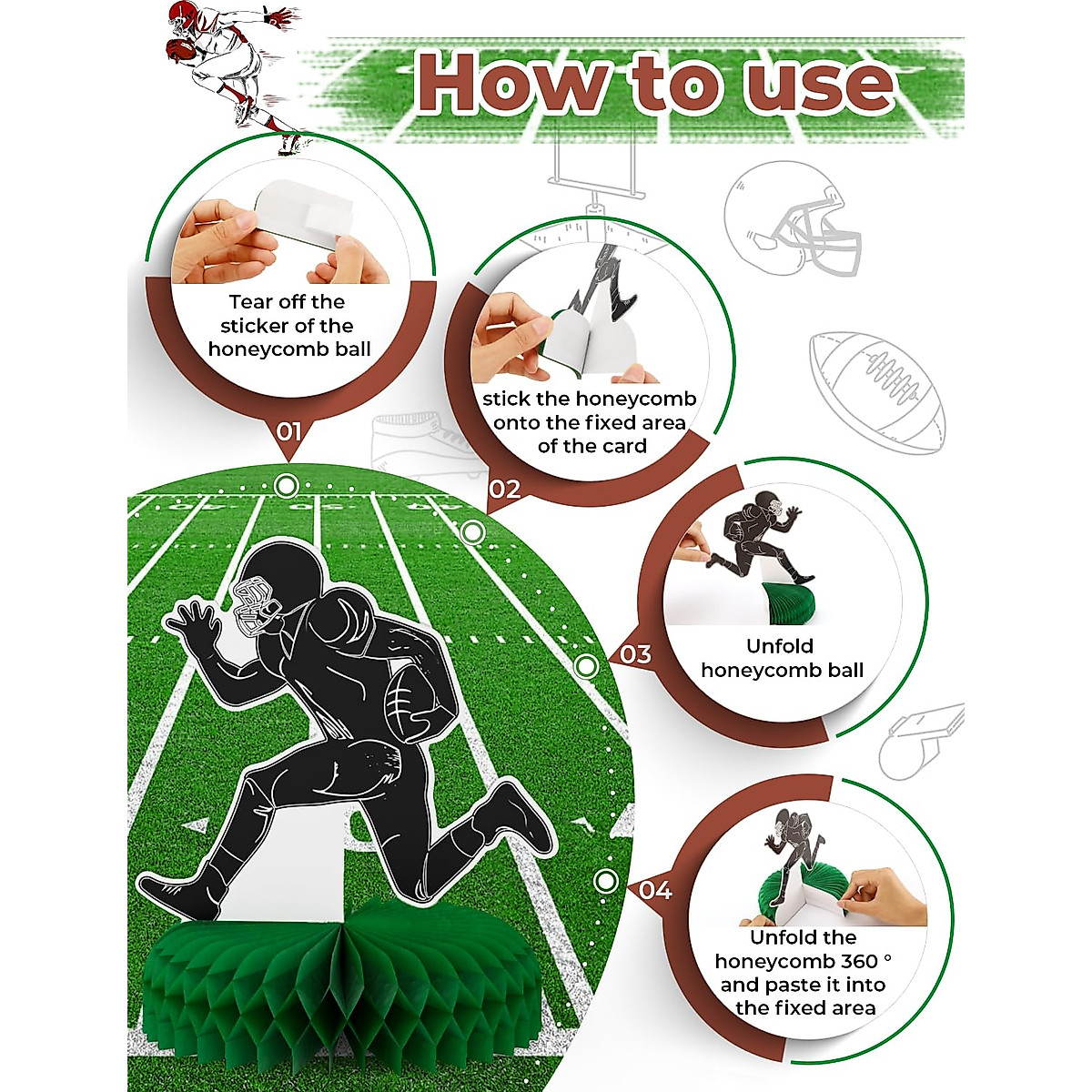 Adeyoo 10Pcs Football Party Honeycomb Centerpieces,Football Centerpieces for Table Birthday Party Centerpiece Topper Decorations for Birthday Baby Shower Tailgate Party Supplies