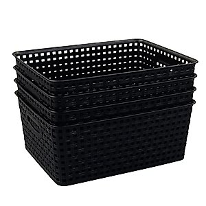 Joyeen Plastic Weave Baskets, Cupboard Storage Bins, 4 Pack