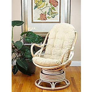 Lounge Swivel Rocking Java Chair Natural Rattan Wicker Handmade with Dark Brown Cushion, Dark Brown