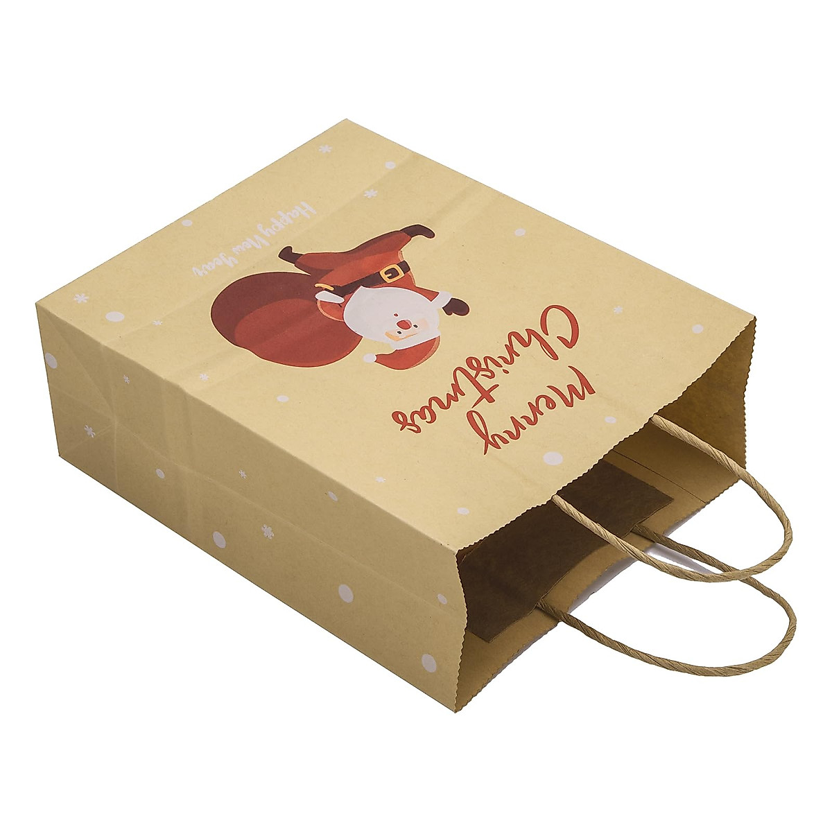 Ronvir 50Pcs Christmas Paper Bags, 7.2 x 3.2 x 8.8 inch Gift Bags Medium, Christmas Treat Bags, Xmas Goodie Bags With Handles Bulk For Christmas, Party