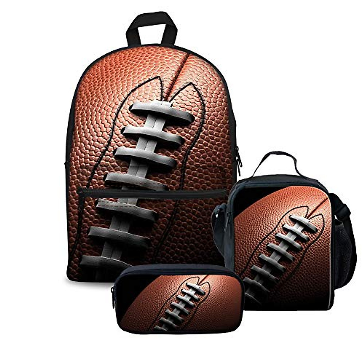 FOR U DESIGNS Teenager Children's Bookbag Canvas Backpack One Set + Picnic Lunch Box + School Pen Case Football