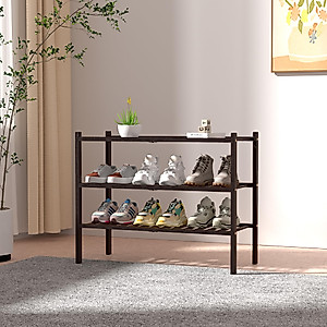 ROMGUAR CRAFT 3 Tier Bamboo Shoe Rack for Closet Free Standing Wood Shoe Shelf for Entryway Small Space Stackable 27"x11"x20" (Brown)
