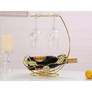 Homya Tabletop Wine Rack, Metal Fine Forged Wine Glass Holder, Kitchen Bar Wine Glass Display Holder, Holds 1 Wine Bottle and 4 Wine Glasses, Table Wine Bottle Accessories, Gold
