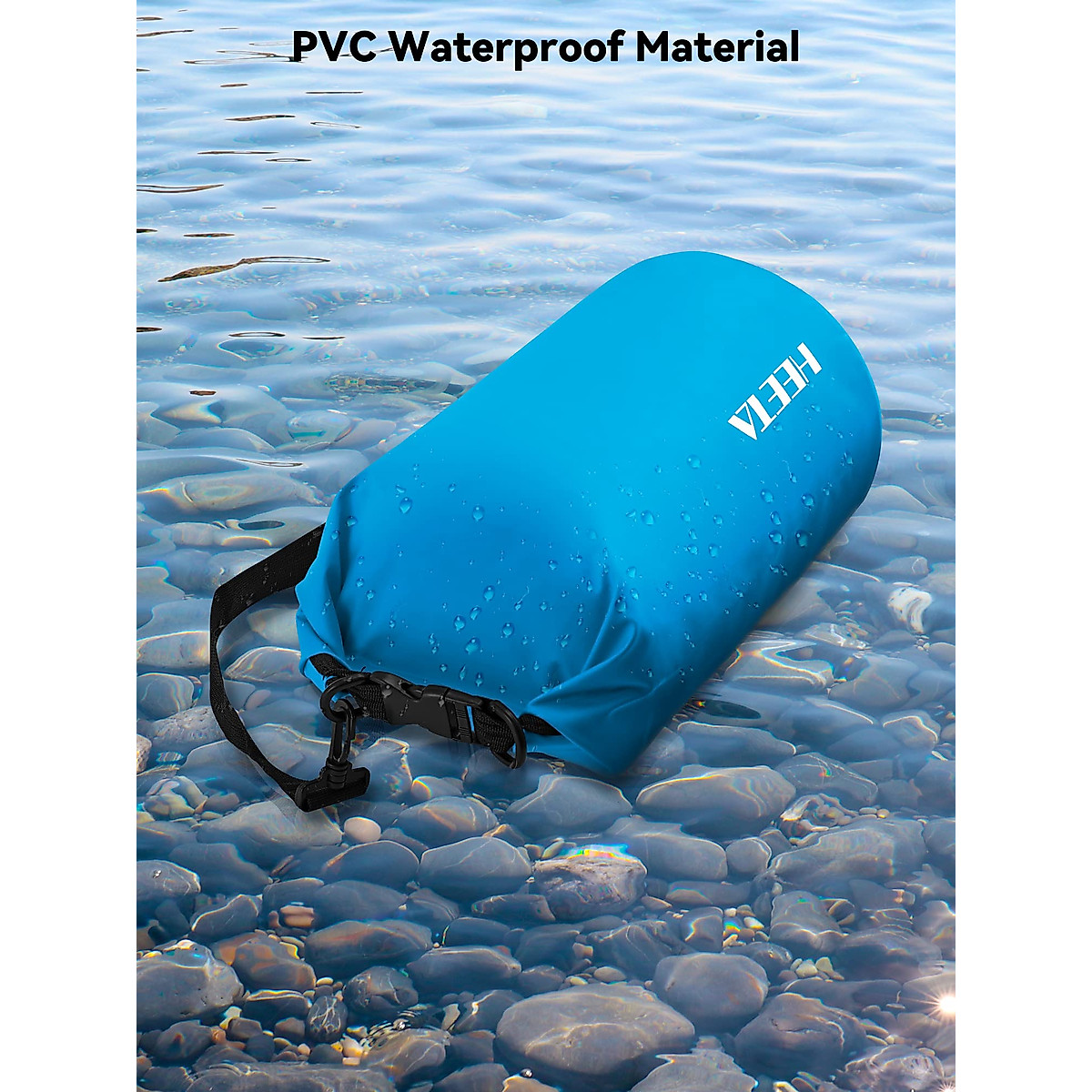 HEETA Waterproof Dry Bag for Women Men (Upgraded Version), Roll Top Lightweight Dry Storage Bag Backpack with Emergency Whistle for Travel, Swimming, Boating, Kayaking, Camping, Beach (Blue, 5L)