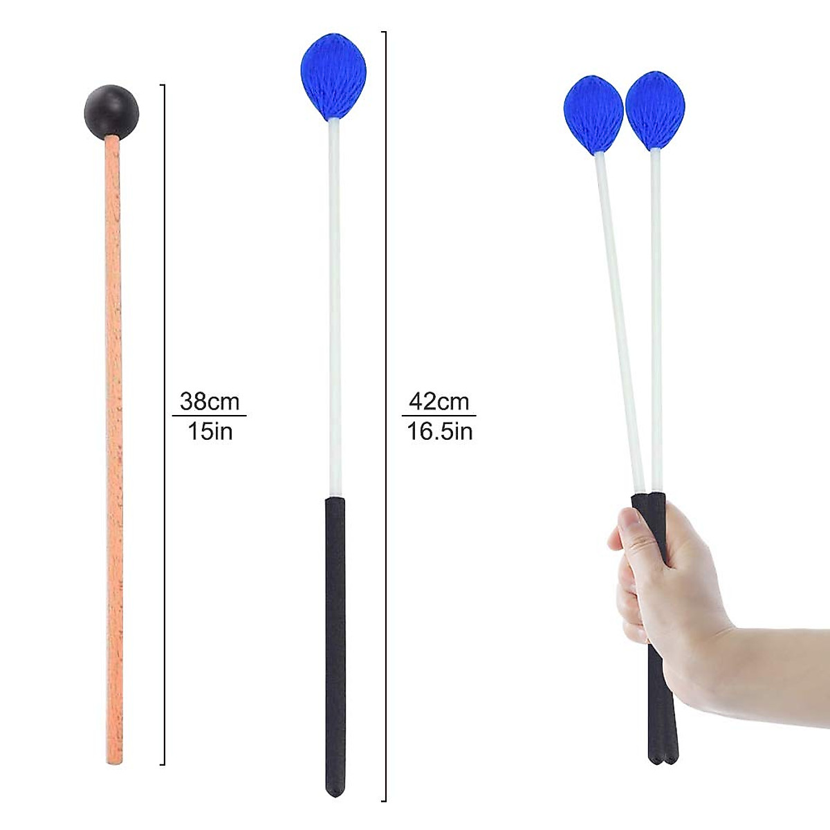 YZNlife Marimba Mallets Glockenspiel Sticks 1 Pair Medium Hard Yarn Head Marimba Mallets and 1 Pair Rubber Mallets Sticks for Percussion Bell Glockenspiel Marimba