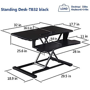 Legend Vansen Adjustable Height Standing Desk Converter Wide Laptop Riser or Dual Monitor Workstation, 32 Inch, Black