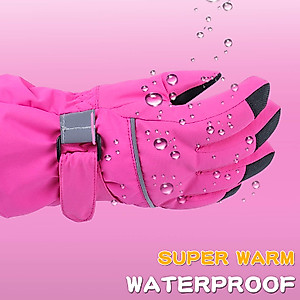 BAVST Kids Winter Glove Boys Girls Snow Ski Waterproof Gloves for Teens Fleece Lining Warm Mittens Outdoor (Rose, 7-10T)